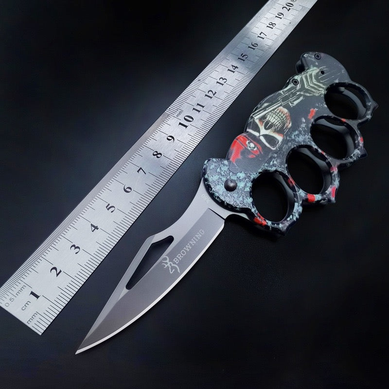Knuckle Folding Knife Skull Pattern-Four Finger Folding Glove Knife ...